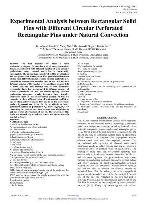 Pdf Ijert Experimental Analysis Between Rectangular Solid Fins With