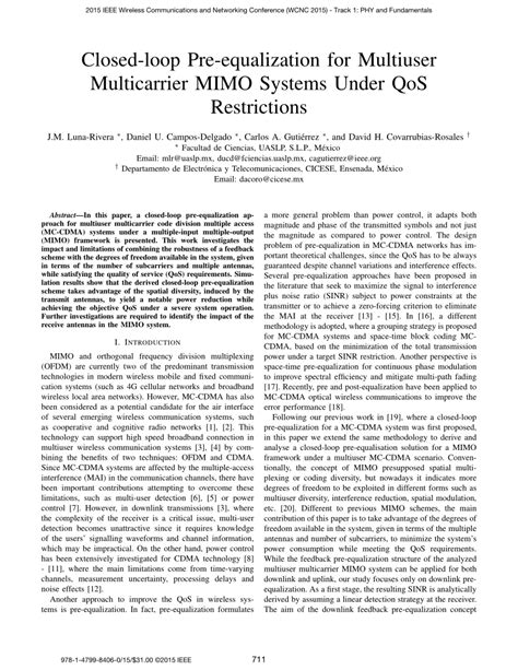 Pdf Closed Loop Pre Equalization For Multiuser Multicarrier Mimo Systems Under Qos Restrictions