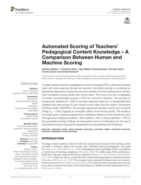 Pdf Automated Scoring Of Teachers Pedagogical Content Knowledge A