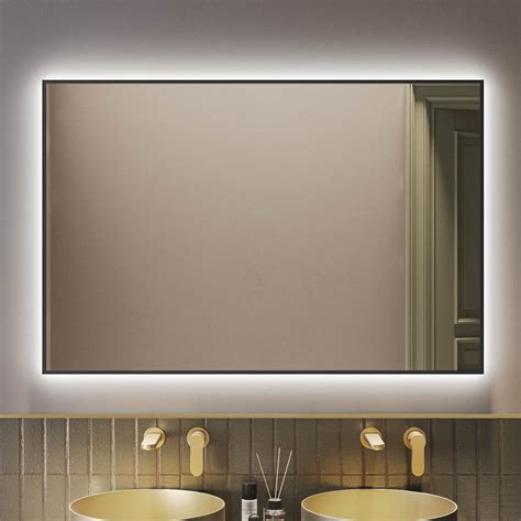 Rectangular Black Backlit Heated Bathroom Mirror With Lights 1200 X
