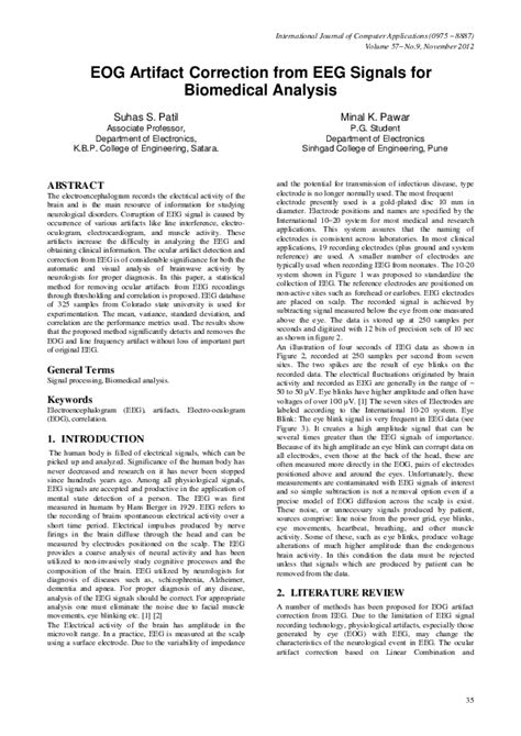 Pdf Eog Artifact Correction From Eeg Signals For Biomedical Analysis