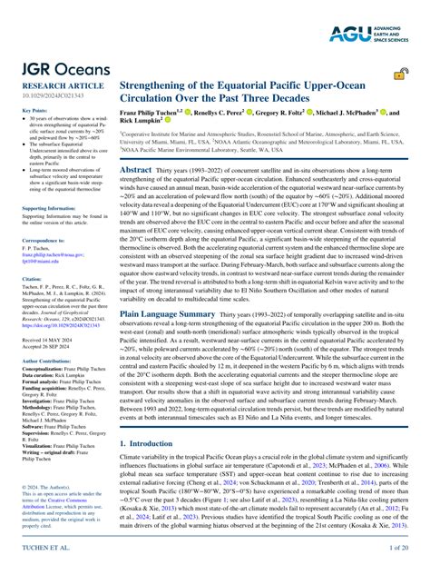 Pdf Strengthening Of The Equatorial Pacific Upper‐ocean Circulation