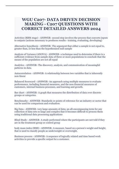 wgu c207 data driven decision making c207 questions with correct