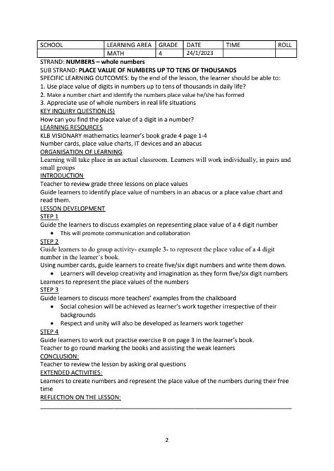 Grade 4 Mathematics Lesson Plans Term 1 2 And 3 Klb Visionary 14106