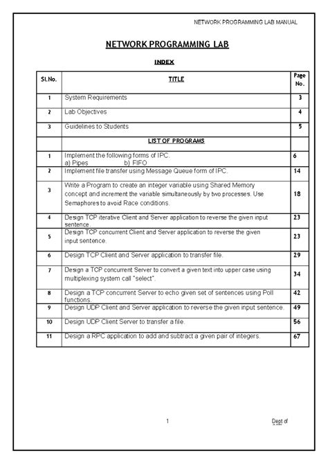 Np Lab Manual New Network Programming Lab Index Sl Title Page No 1