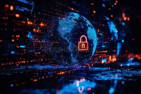 global cyber security concept with digital closed pad lock earth