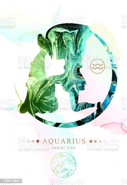 점성술 물병자리 조디악 기호 알코올 잉크 질감현대 마법 마술 카드 조디악 특성 대리석 텍스처 배경 물병자리에 대한 스톡 벡터