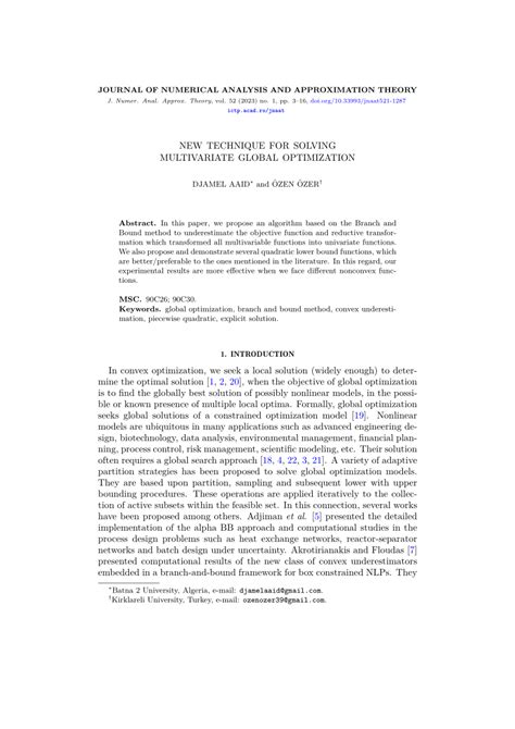 Pdf New Technique For Solving Multivariate Global Optimization