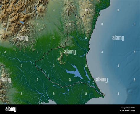 Ibaraki Prefecture Of Japan Colored Elevation Map With Lakes And