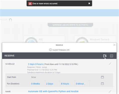 Reservation Error For Automate Ise Sandbox Cisco Community