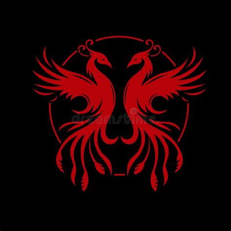Twin Phoenix Symbol Of Mythological Bird Vector Illustration Stock