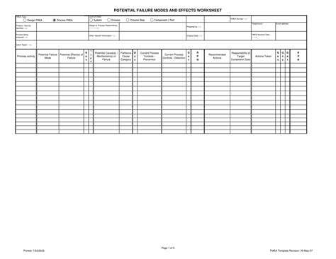 Free Printable Fmea Templates [pdf Excel Word] Example