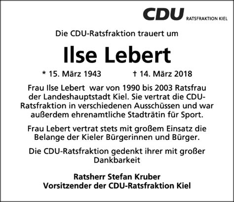 Traueranzeigen Von Ilse Lebert Trauer Anzeigen De