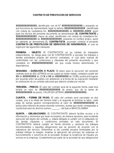 Contrato De Prestación De Servicios Pdf Business Economias