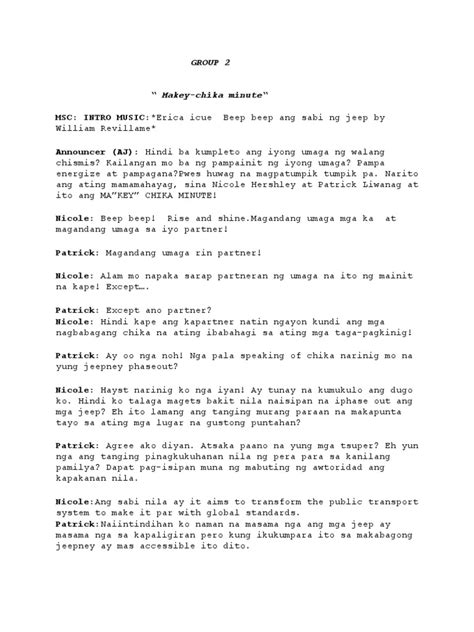 Group 2 Ma Key Chika Minute Final Script Pdf
