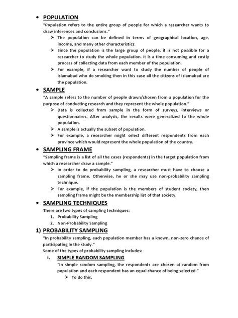 Population And Sampling Techniques Explained Pdf Sampling