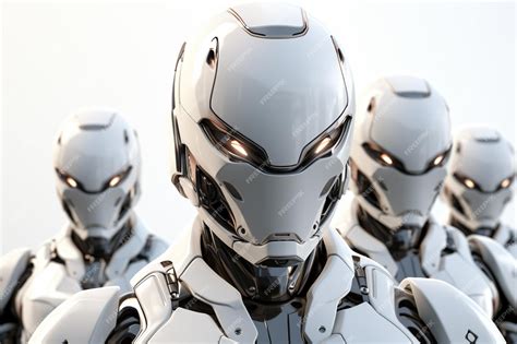 Premium Photo 3d Rendering Group Of Cyborgs Standing Together In A Row