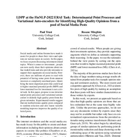 Ldpp At The Finnlp 2022 Erai Task Determinantal Point Processes And