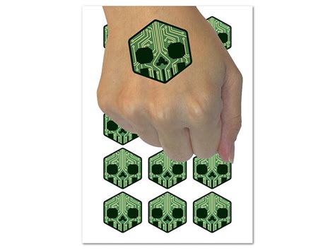 Digital Hacker Skull Computer Gamer Temporary Tattoo Water Resistant