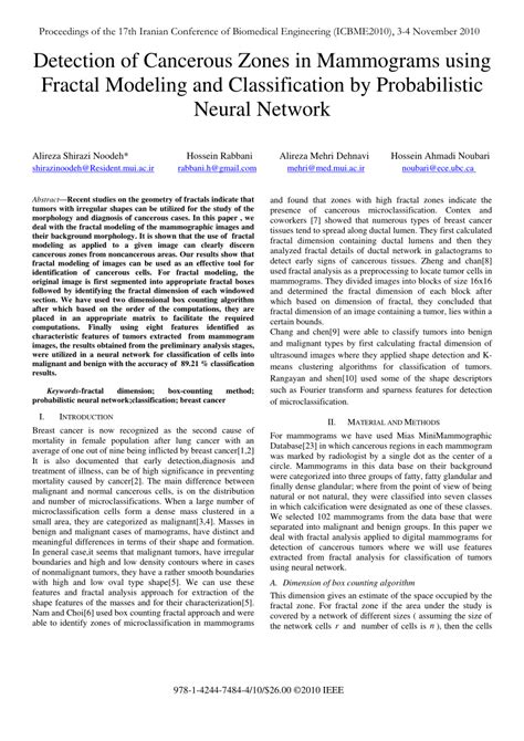 Pdf Detection Of Cancerous Zones In Mammograms Using Fractal Modeling