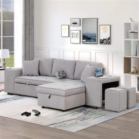 104 Pull Out Sleeper Sofa Reversible L Shape Sectional Couch With