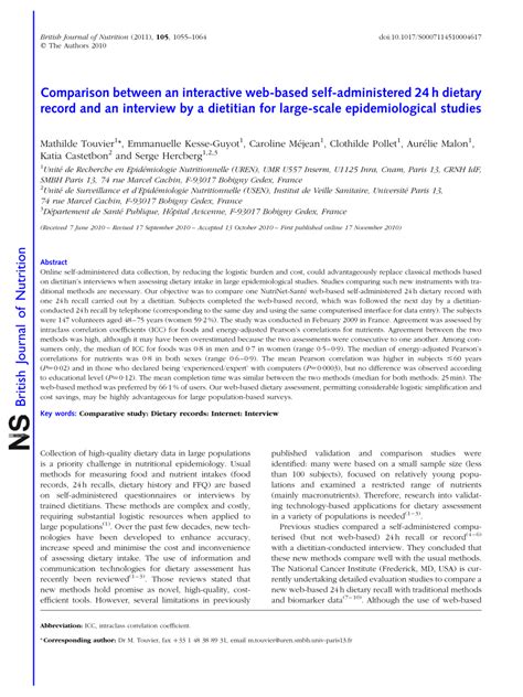 Pdf Comparison Between An Interactive Web Based Self Administered 24