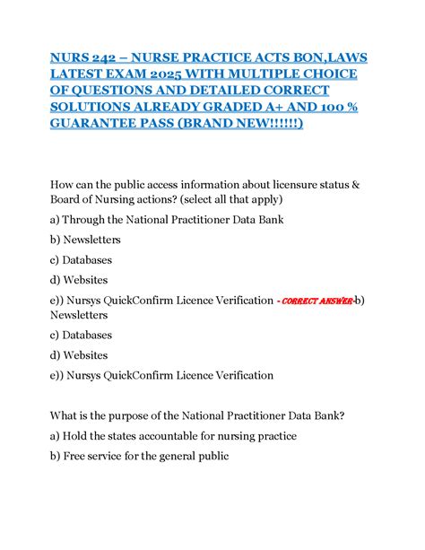 Nurs 242 Nurse Practice Acts Bonlaws Latest Exam 2025 With Questions