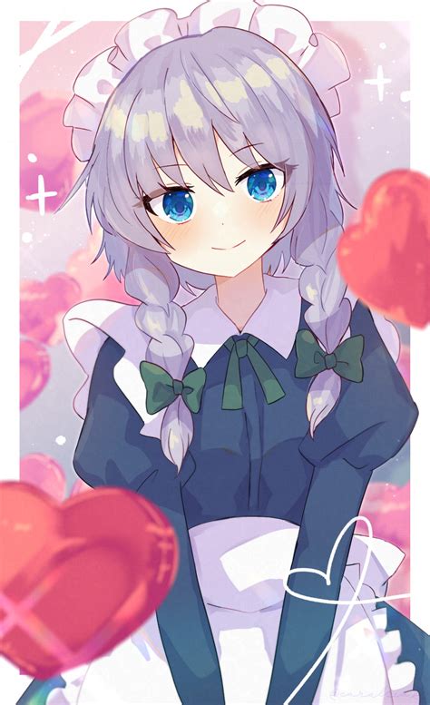Safebooru 1girl Absurdres Apron Balloon Blue Dress Blue Eyes Bow