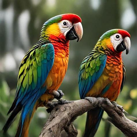 Two Colorful Parrots Are Sitting On A Branch Premium Ai Generated Image
