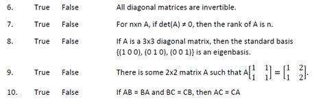 solved true false all diagonal matrices are invertible true