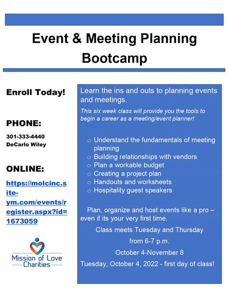 Event And Meeting Planning Bootcamp Mission Of Love Charities Inc