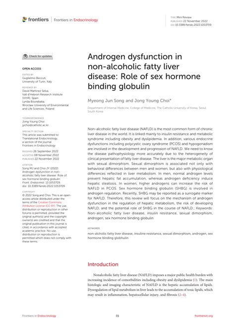 PDF Androgen Dysfunction In Non Alcoholic Fatty Liver Disease Role Of Sex Hormone Binding