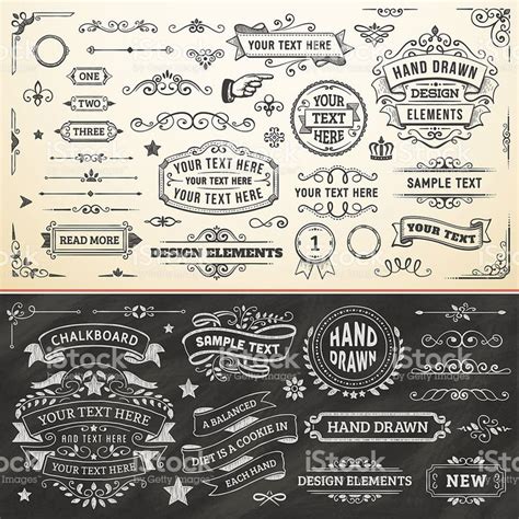 Large Set Of Vintage Design Elements Only Solid Fills Used No