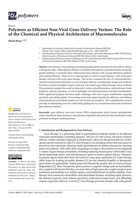 Pdf Polymers As Efficient Non Viral Gene Delivery Vectors The Role