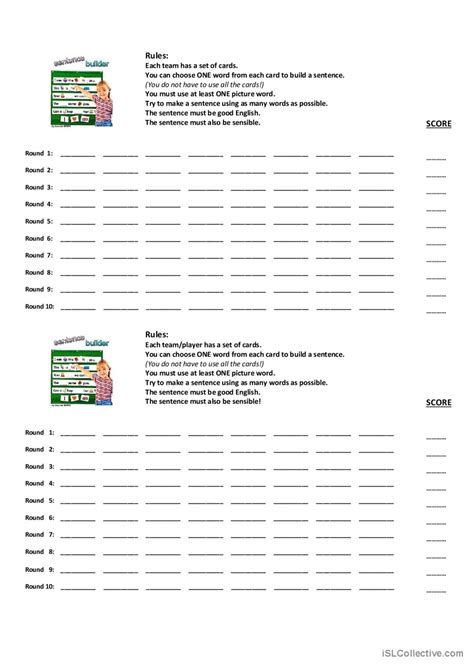 Sentence Builder Score Cards English Esl Worksheets Pdf And Doc Sentence Builder Score Cards English Esl Worksheets Pdf And Doc