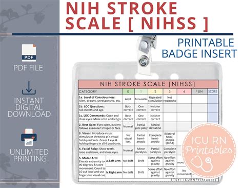 Nih Stroke Scale Nihss Badge Insert Printable Pdf Download Etsy