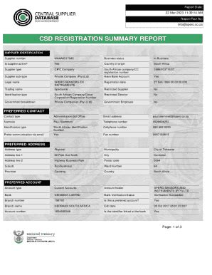 Fillable Online Csd Registration Summary For Spero Sensors En Instrumente Fax Email Print