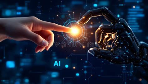 Human And Robot Hand Touch Symbolizing Ai And Innovation Stock