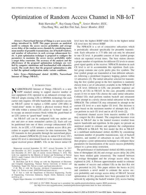 Nb Iot Random Access Optimization Pdf Mathematical Optimization