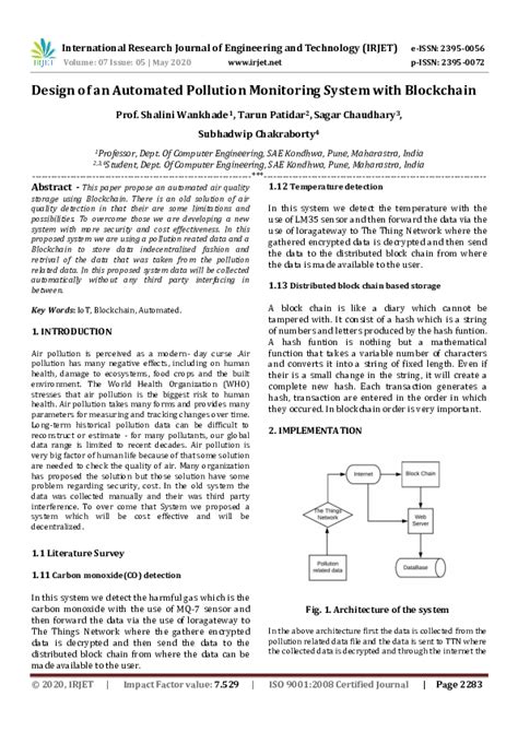 Pdf Irjet Design Of An Automated Pollution Monitoring System With Blockchain