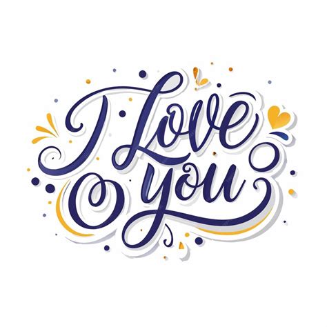I Love You Hand Lettering In Blue And Gold With A Heart Premium Ai
