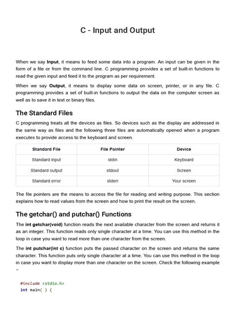 C Input And Output Standard File Pdf Computer Science Software