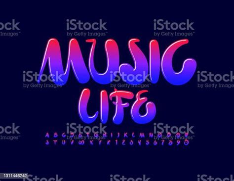 벡터 밝은 포스터 음악 생활 색상 그라데이션 알파벳 문자 및 숫자 세트 Live Event에 대한 스톡 벡터 아트 및 기타 이미지 Live Event 개념 그라데이션