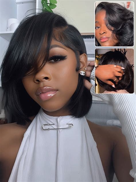 Pre Cut Lace Glueless Pixie Cut Silky Straight Natural Black Short Hum