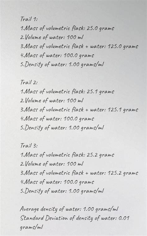 [solved] Part 3 Measure The Density Of Water Using A Volumetric Flask Trial Course Hero