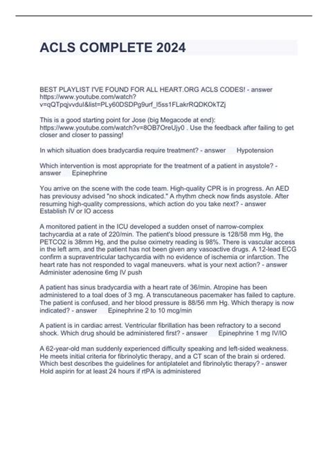 ACLS COMPLETE QUESTIONS AND ANSWERS Acls Stuvia US