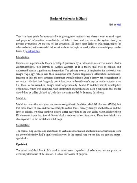 Basics Of Socionics In Short Pdf Extraversion And Introversion Mind