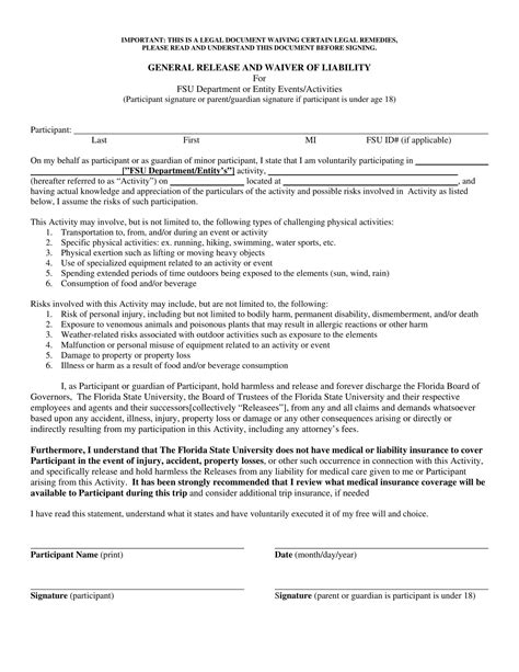Free Printable General Release Of Liability Form Templates Pdf Word