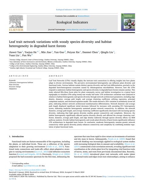 Pdf Leaf Trait Network Variations With Woody Species Diversity And