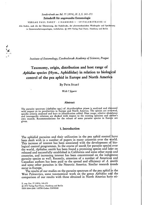 Pdf Taxonomy Origin Distribution And Host Range Of Aphidius Species